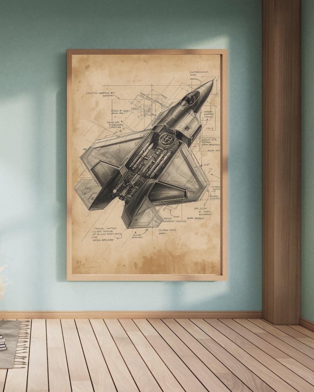 F-35 Blueprint Fantasy Art Print • Technical Engineering Sketch ...