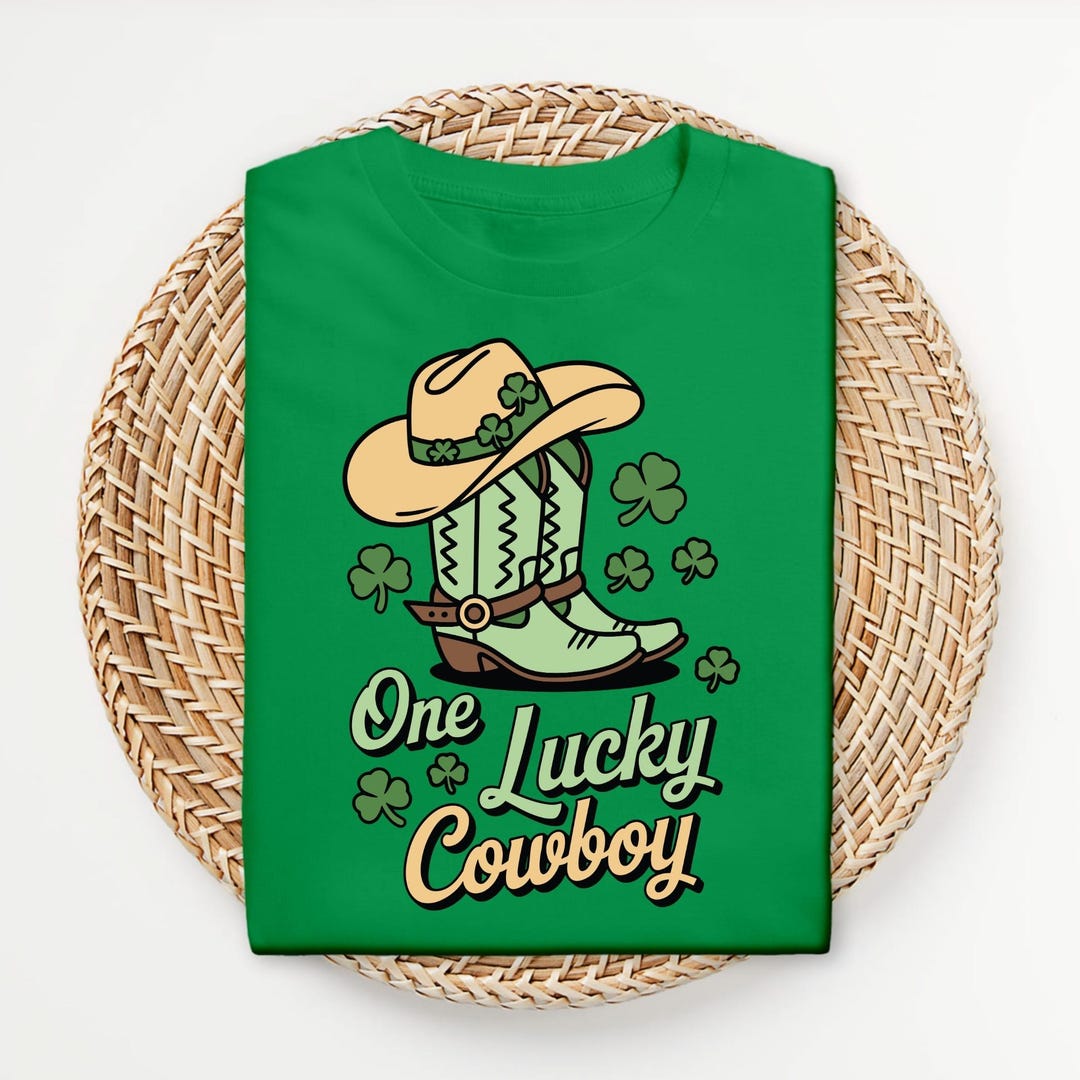 One Lucky Cowboy T-shirt With Shamrock Boots and Western Hat, St ...