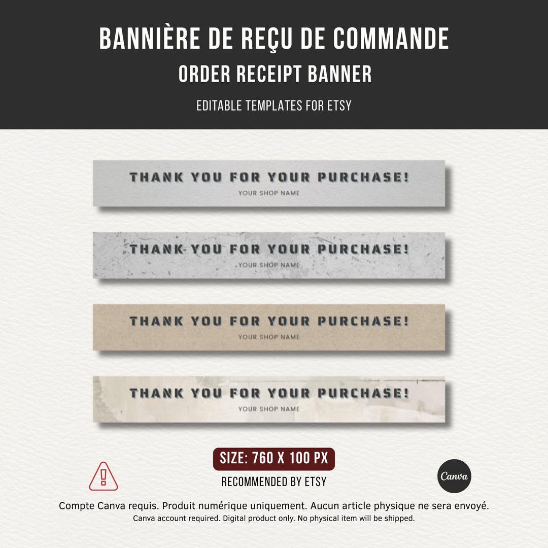 Etsy Shop Order Receipt Banner Template - Set of 4 Banners ...