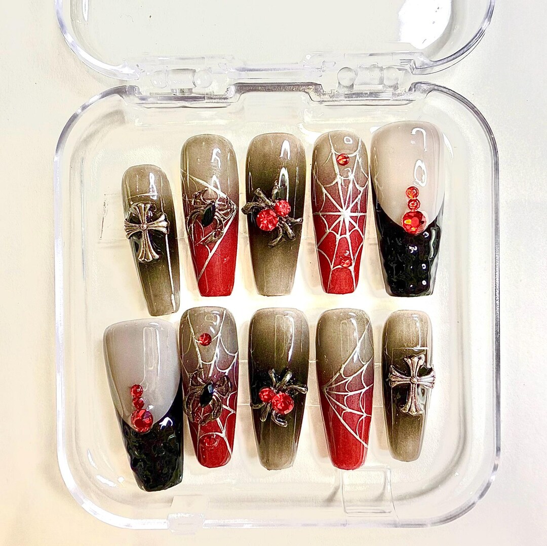 Gray and Red Gradient Shiny Spider Webs With 3D Spiders, Grunge Themed ...