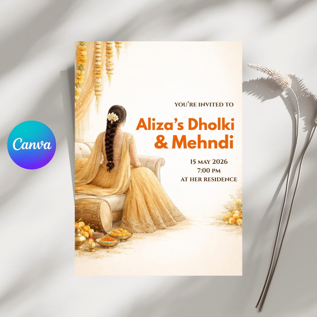Mayun & Mehndi Invitation Template, Editable Canva Card, South Asian ...