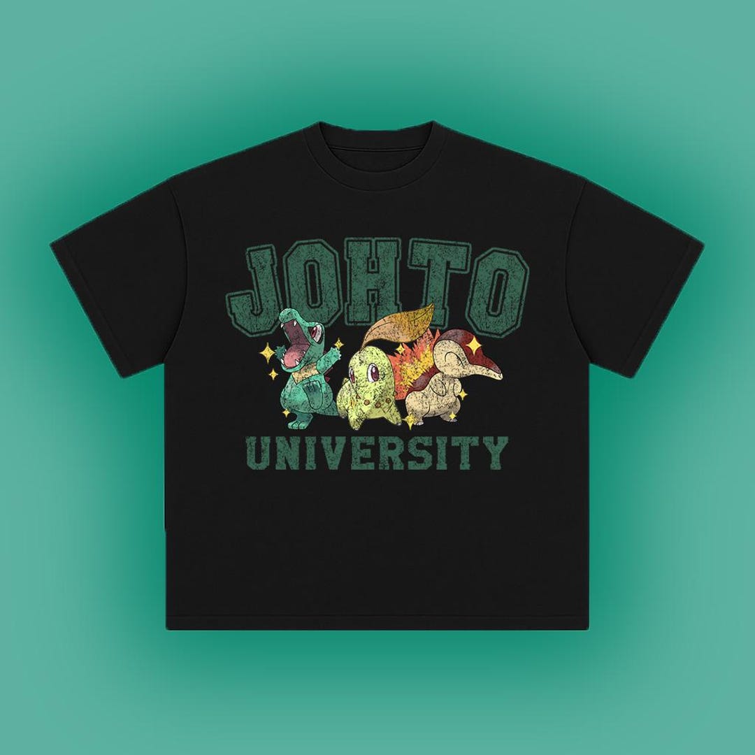 Pokemon Johto Region Shiny Starters College Tee, Oversized Pokemon Fan ...