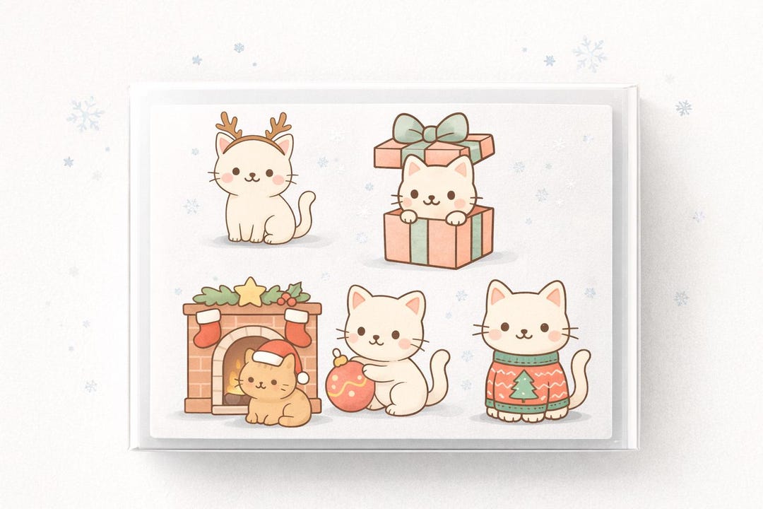 Cute Christmas Cat Clipart Bundle | Kawaii Holiday Cats PNG | Winter ...