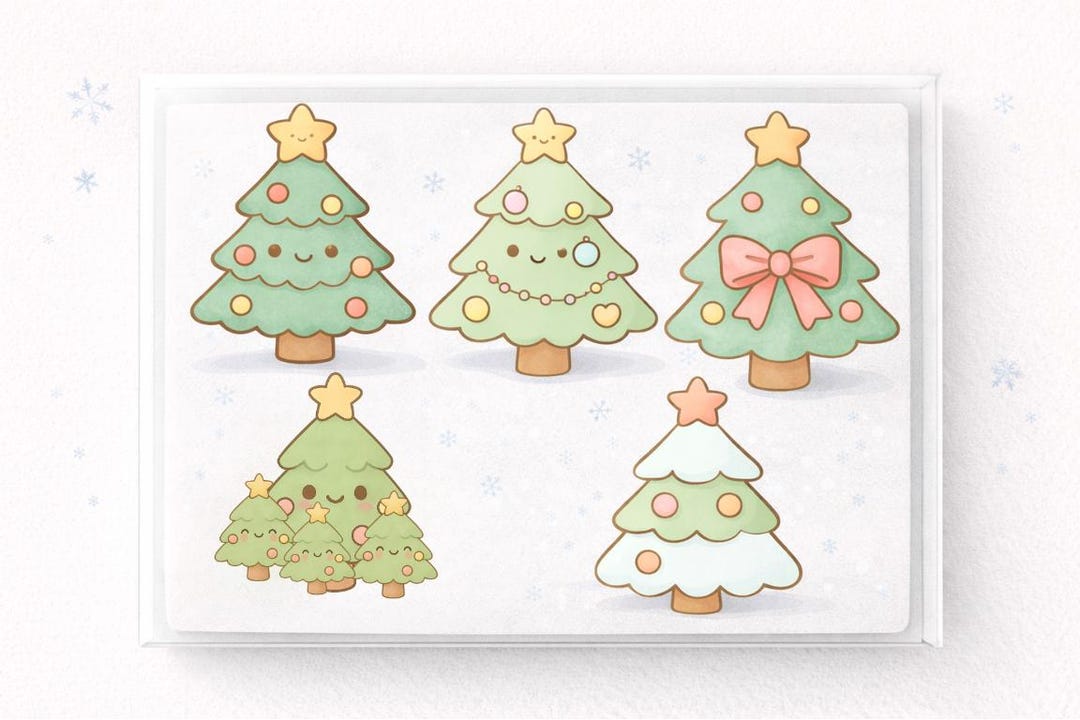 Cute Christmas Tree Clipart Bundle | Kawaii Christmas Trees PNG ...