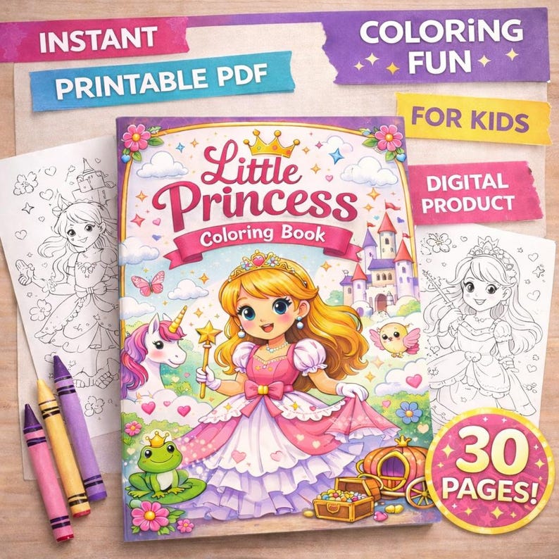 Princess Coloring Pages for Kids – Printable PDF (CMYK) Digital ...
