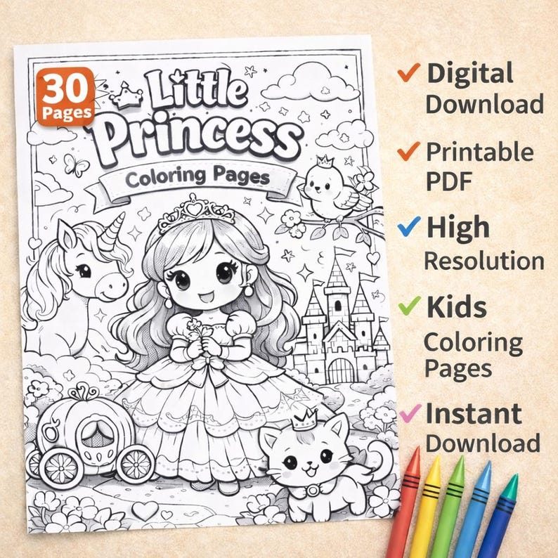 Princess Coloring Pages for Kids – Printable PDF (CMYK) Digital ...