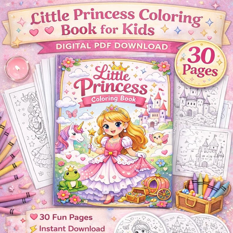 Princess Coloring Pages for Kids – Printable PDF (CMYK) Digital ...