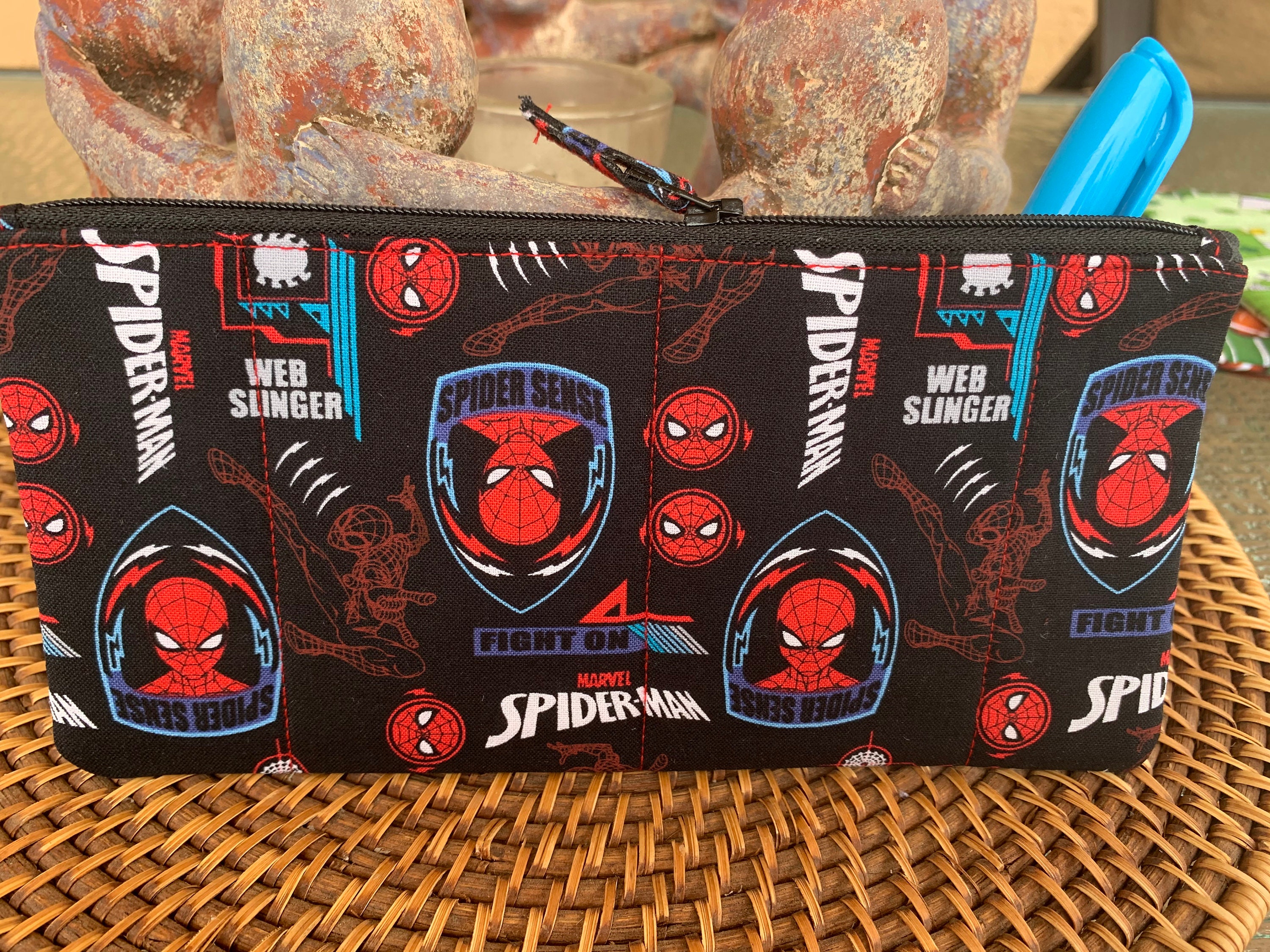 Handcrafted Spiderman Zipper Pencil Case Travel Bag Pouch Gadget Bag
