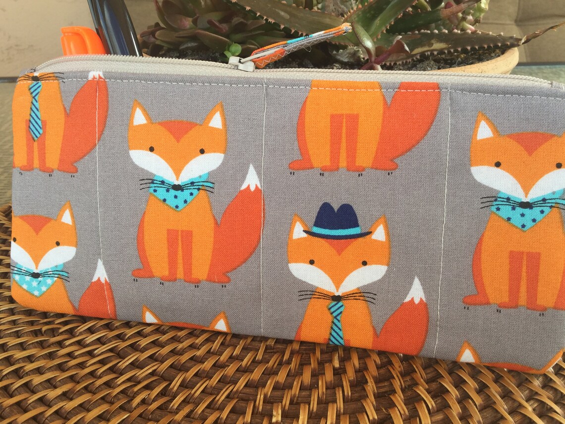 Handcrafted the Fox Zipper Pencil Case/ Travel Bag/ Pouch/ Gadget Bag ...