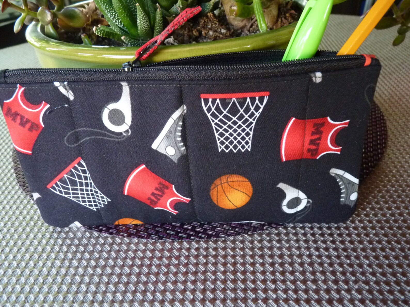 Handcrafted Basketball Zipper Pencil Case/travel Bag/ Pouch/ Gadget Bag ...