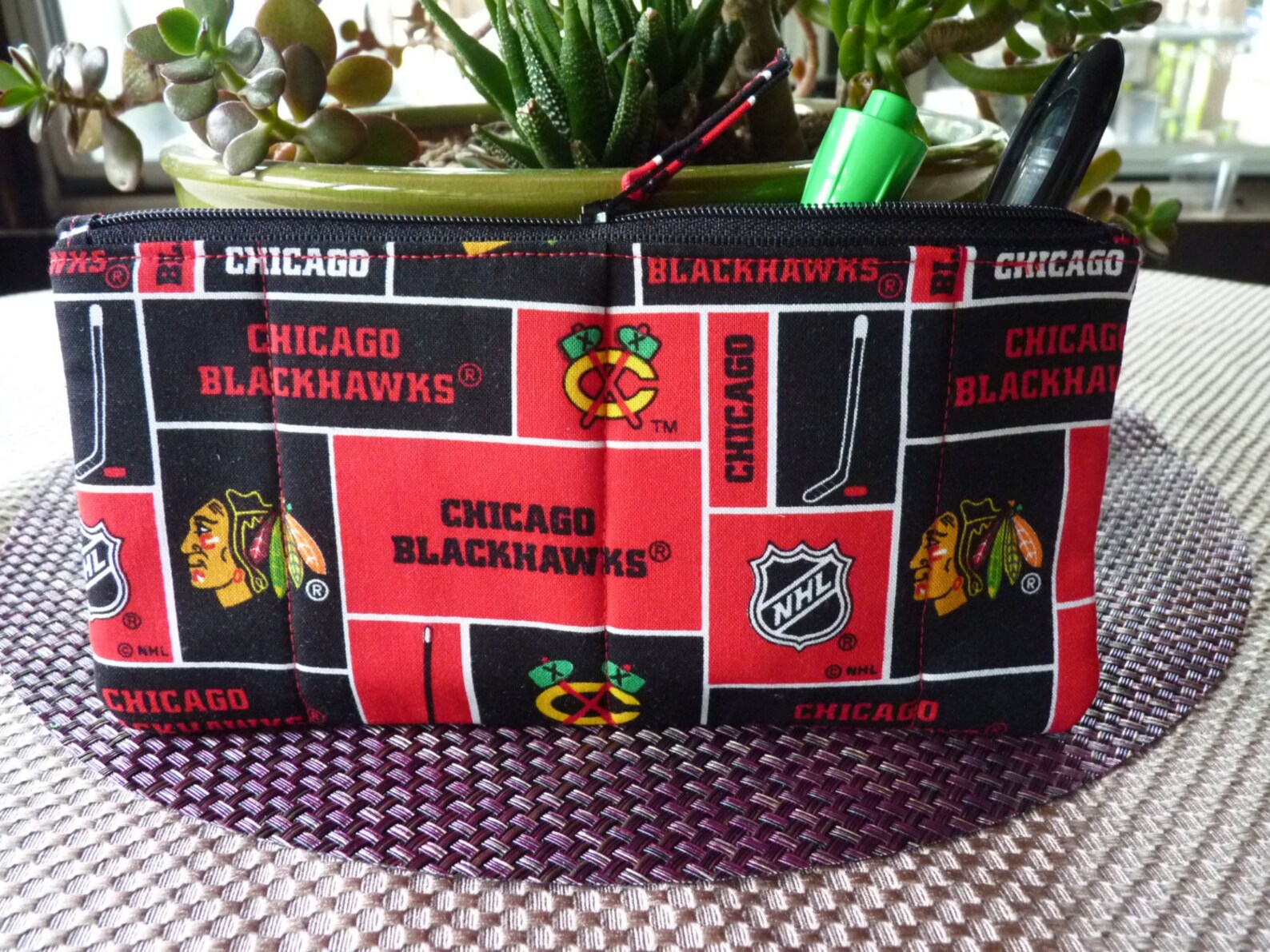 Handcrafted Chicago Blackhawks Zipper Pencil Case/travel Bag/ - Etsy