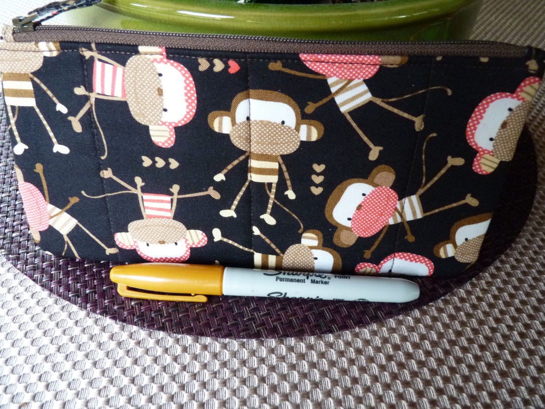 Handcrafted Monkeys Zipper Pencil Case/ Travel Bag/ Pouch/ Gadget Bag ...