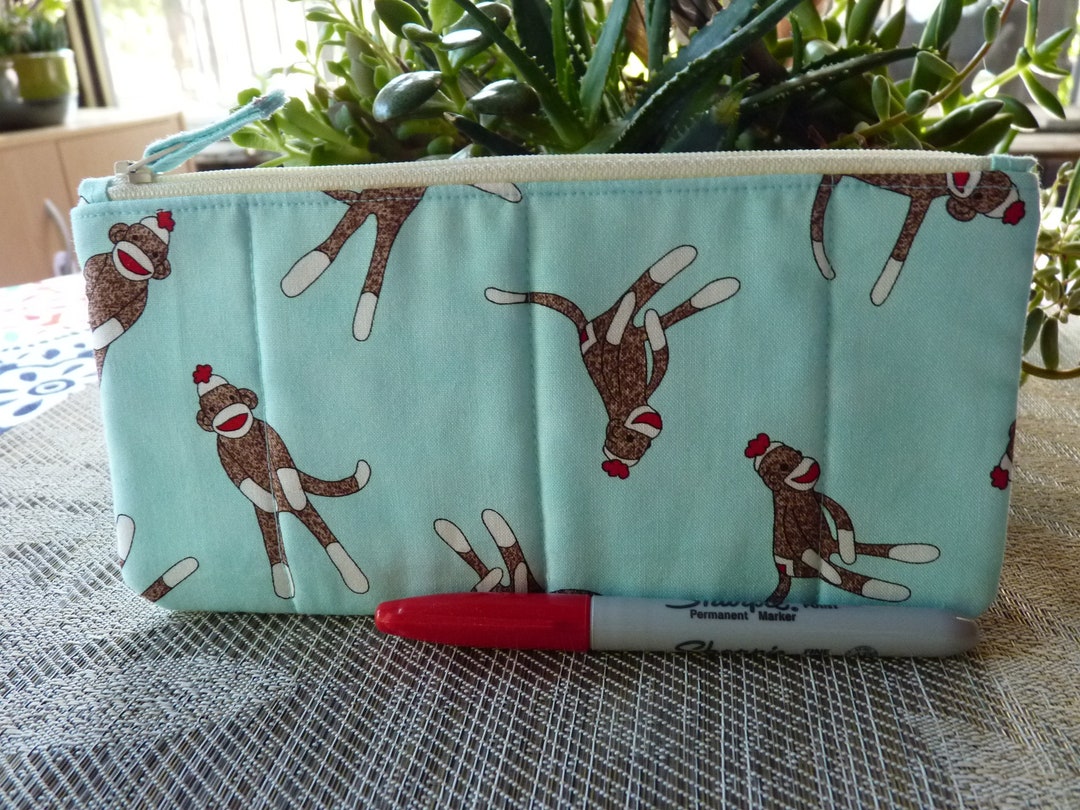 Handcrafted Sock Monkey Zipper Pencil Case/ Travel Bag/ Pouch/ Gadget ...