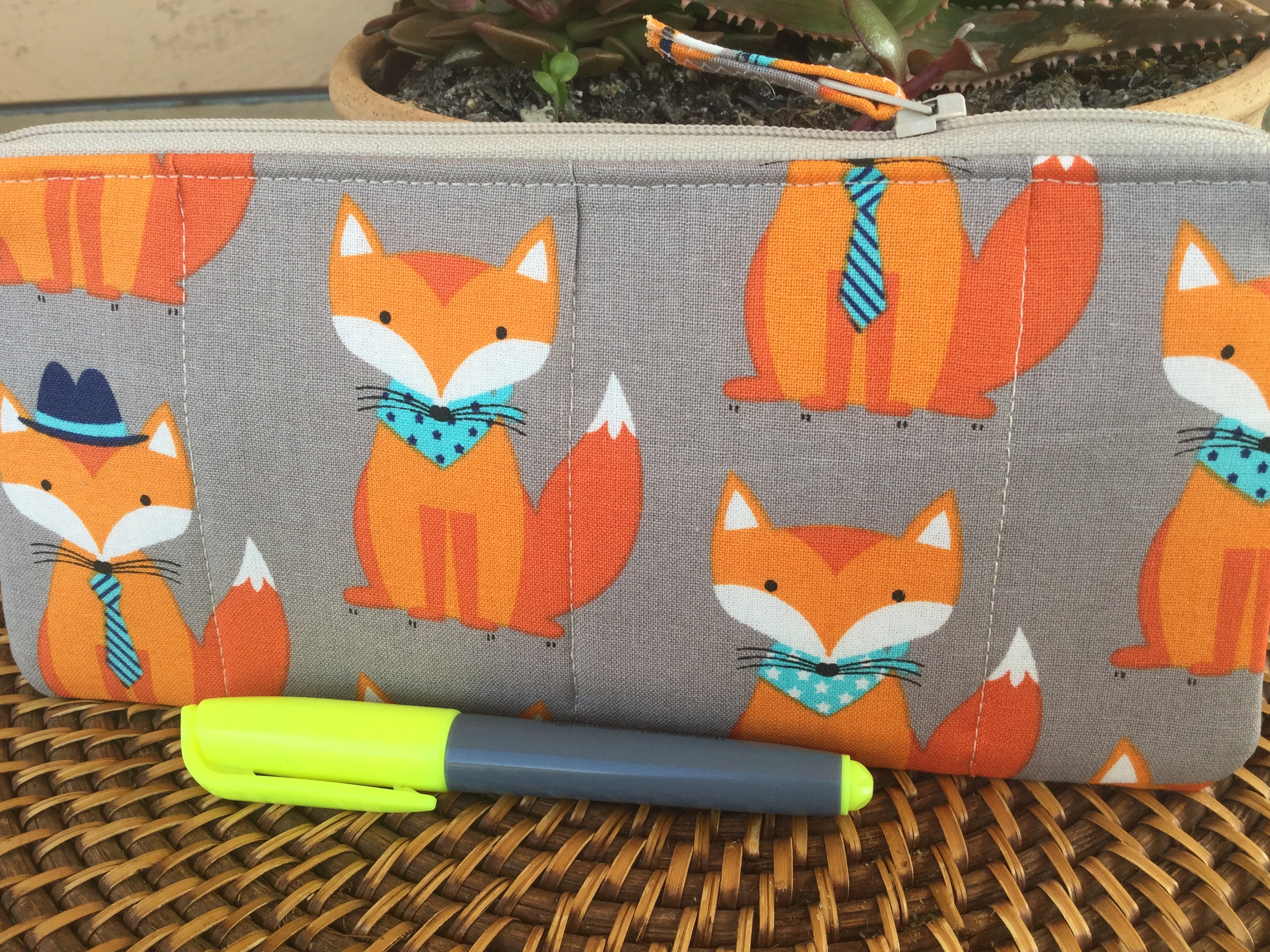 Handcrafted the Fox Zipper Pencil Case/ Travel Bag/ Pouch/ Gadget Bag ...