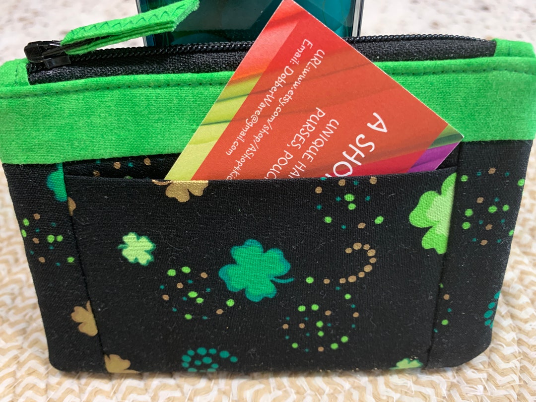 Handcrafted Shamrock Zipper Coin Purse/ Mini Wallet With Outside ...