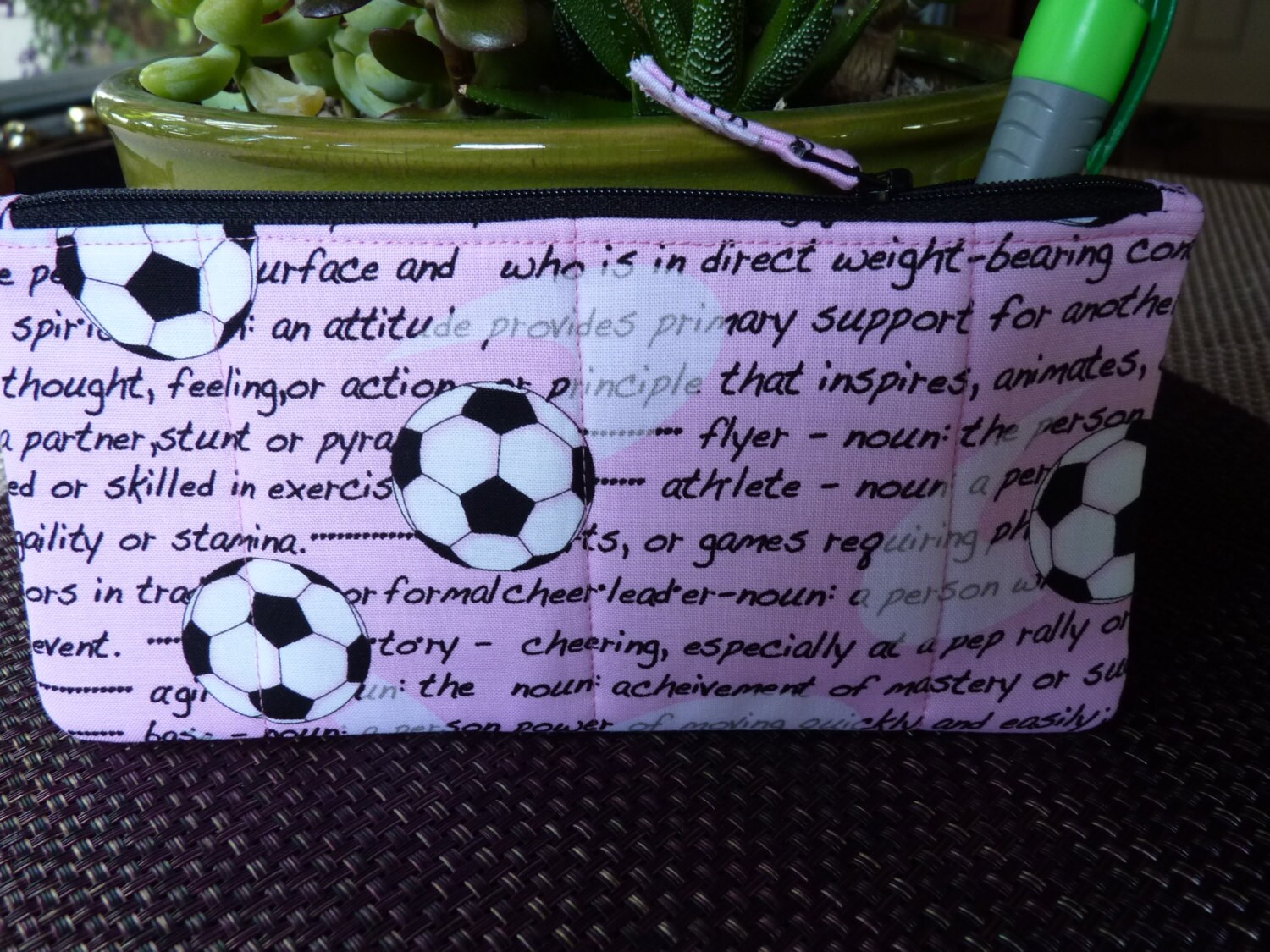 Handcrafted Pink Soccer Zipper Pencil Case/ Travel Bag/ Pouch/ Gadget ...