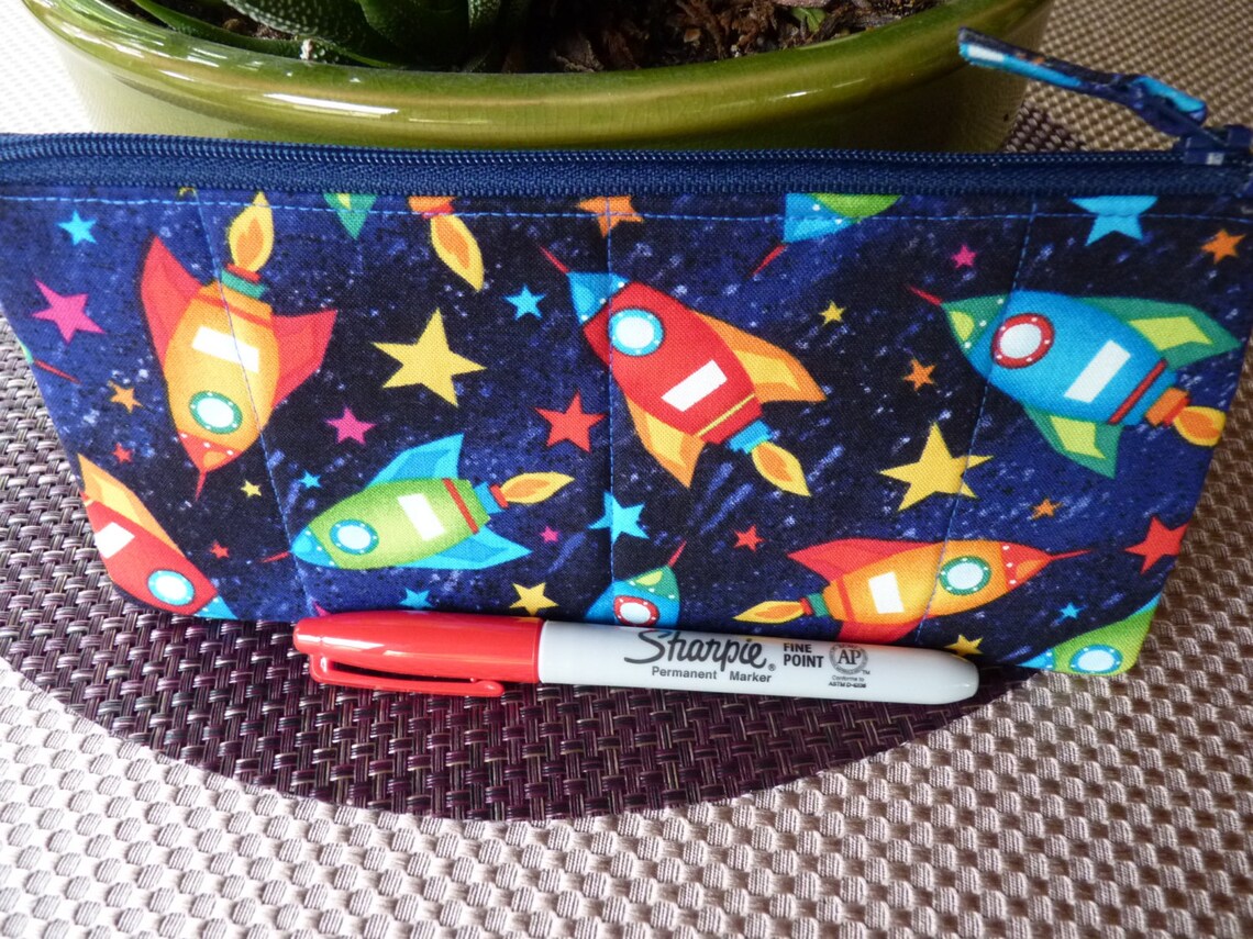 Handcrafted Rockets Zipper Pencil Case/travel Bag/ Pouch/ Gadget Bag - Etsy