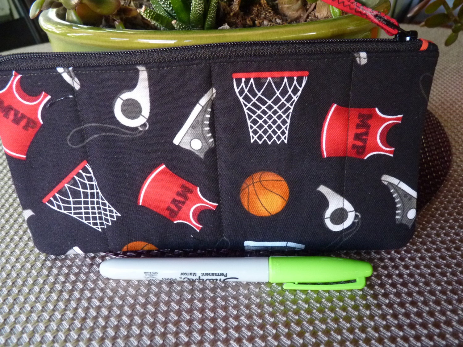 Handcrafted Basketball Zipper Pencil Case/travel Bag/ Pouch/ Gadget Bag ...