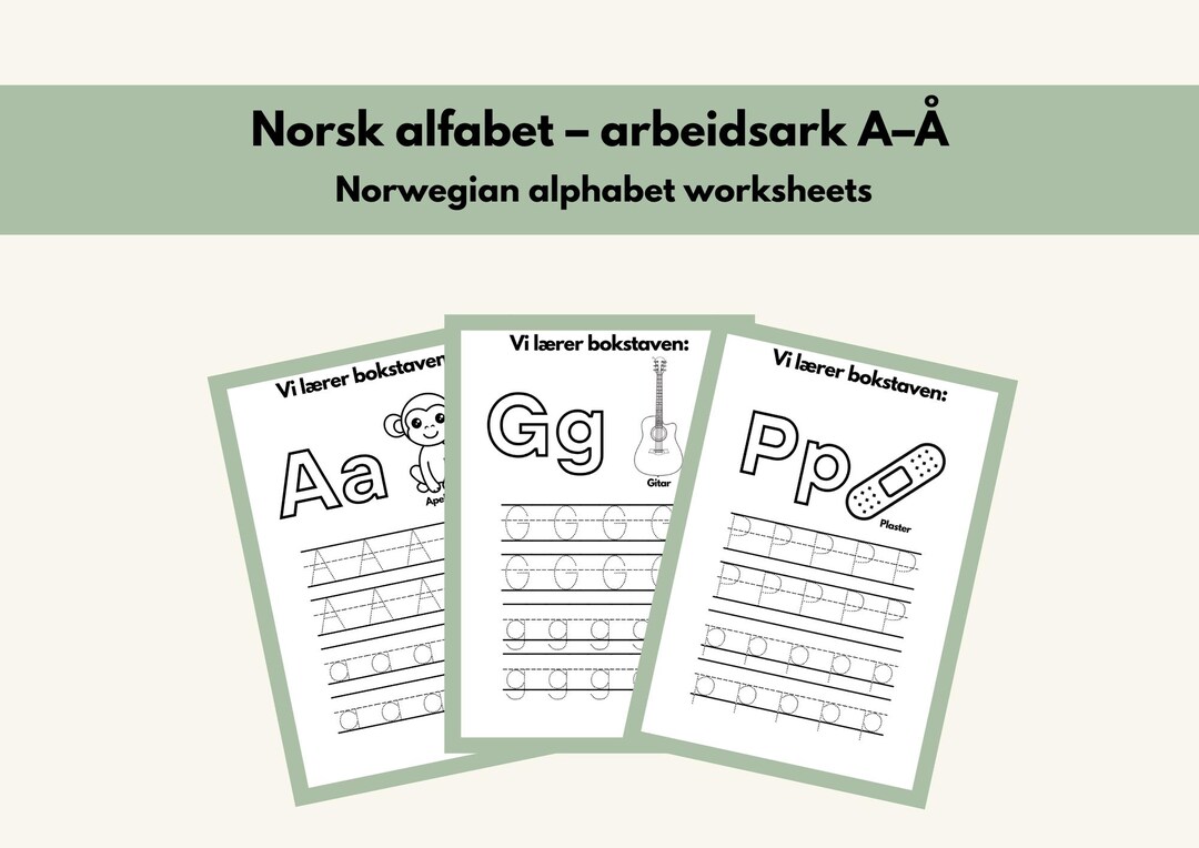 Norwegian Alphabet Tracing Worksheets: Learn Letters A-Å (PDF) - Etsy