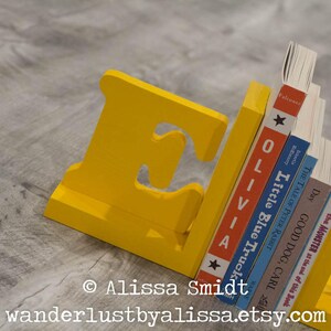 Yellow Letter Bookends, Initial Bookends, Wooden Custom Bookends ...