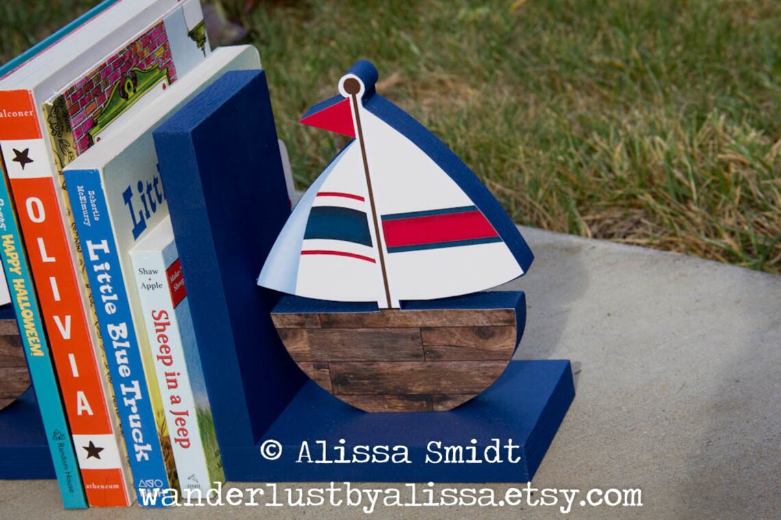 Sailboat Bookends, Custom Designed Wooden Bookends - (sailboat ...