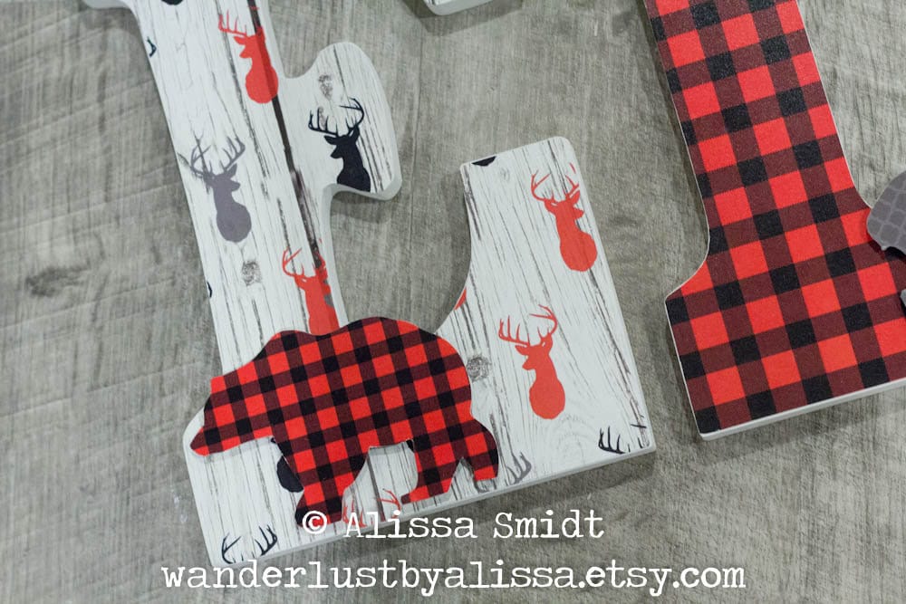 Lumberjack Letters Buffalo Plaid Mountain Animal Custom | Etsy