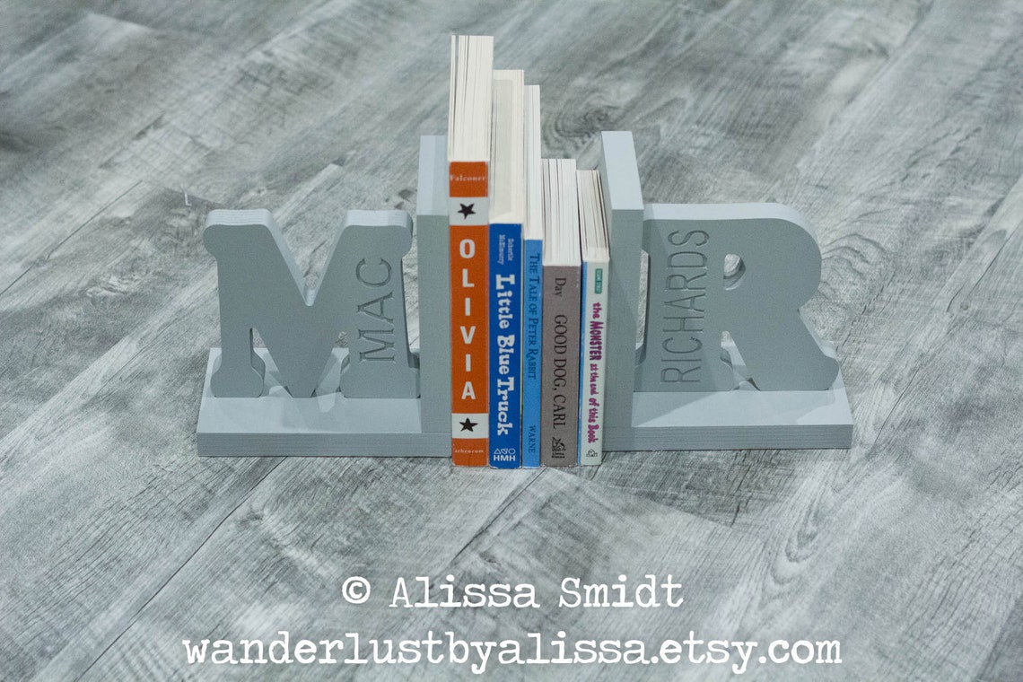Engraved Letter Bookends, Initial Bookends, Wooden Custom Bookends - Custom Created (alphabet ...