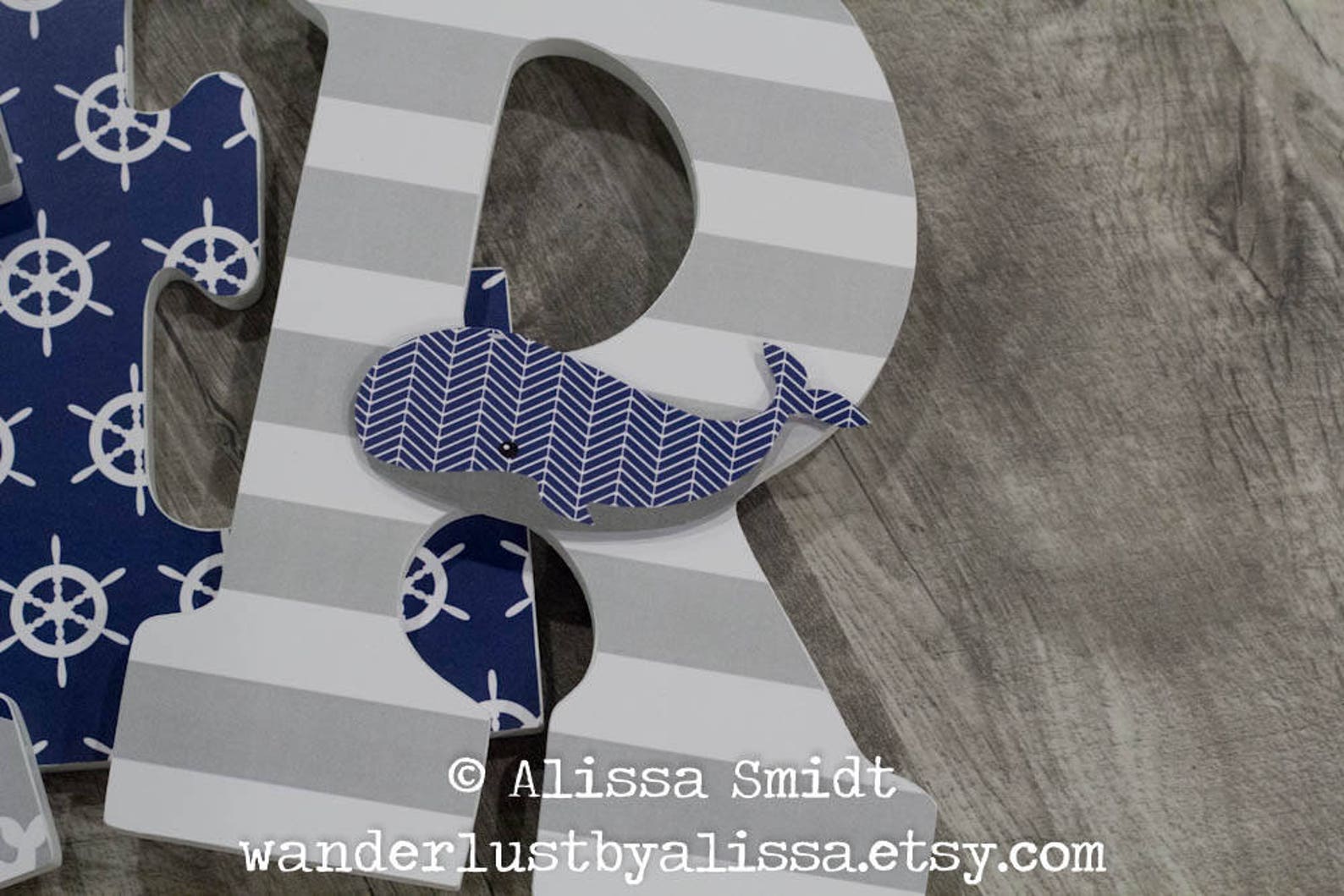 Nautical Whale Nursery Letters Custom Wooden Letters 9 Inch | Etsy