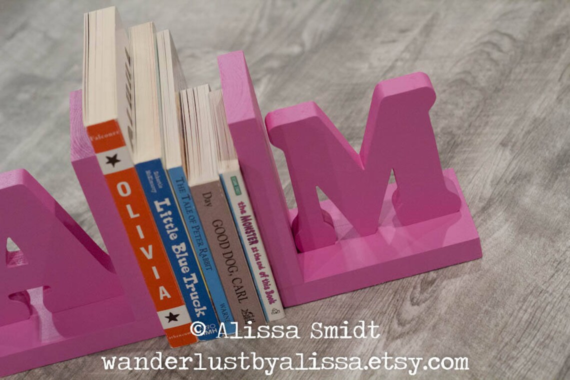 Pink Magenta Letter Bookends Initial Bookends Wooden Custom | Etsy