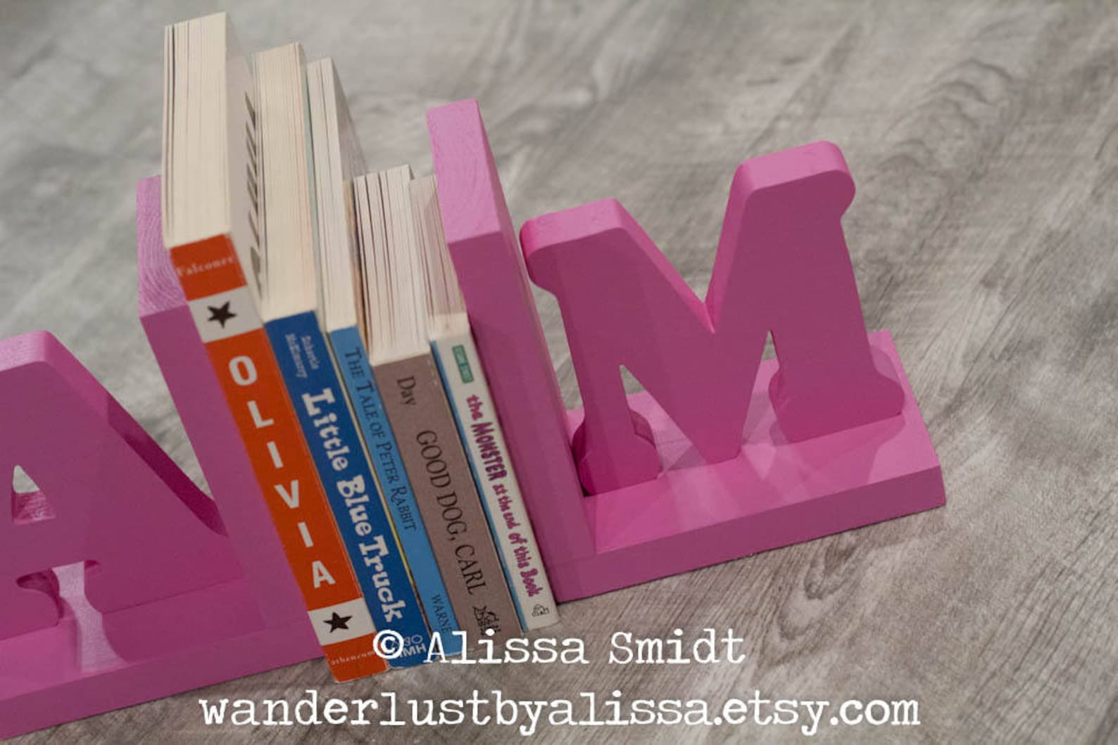 Pink Magenta Letter Bookends Initial Bookends Wooden Custom | Etsy
