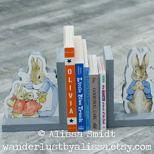 Peter Rabbit Beatrix Potter Custom Wooden Bookends grey Book - Etsy