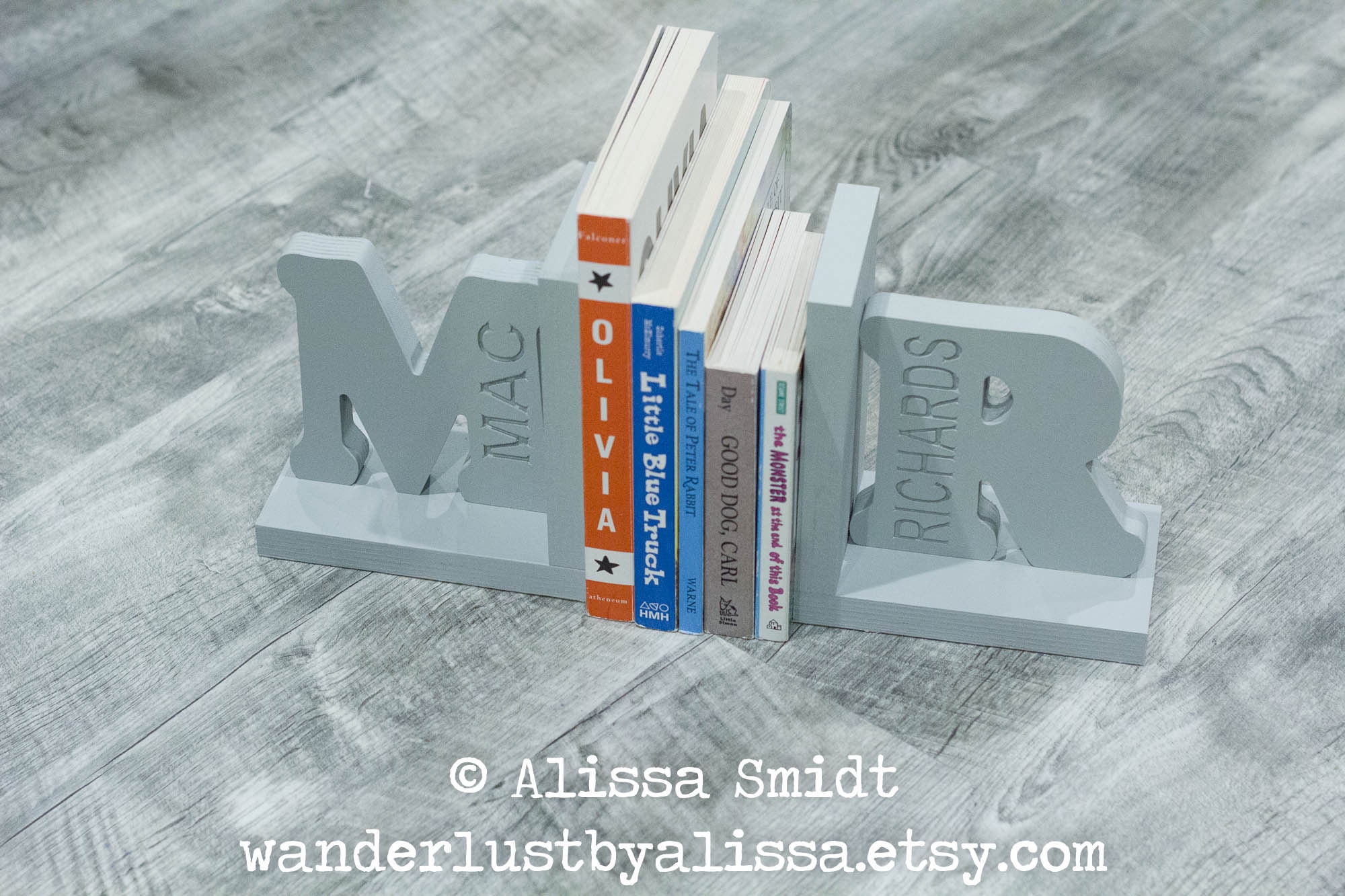 Engraved Letter Bookends Initial Bookends Wooden Custom - Etsy
