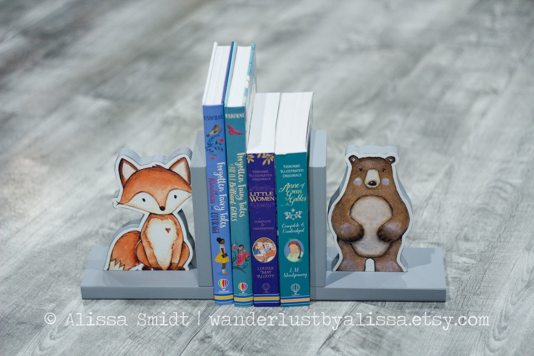Fox and Bear Watercolor Wooden Bookends - Custom Created (woodland ...