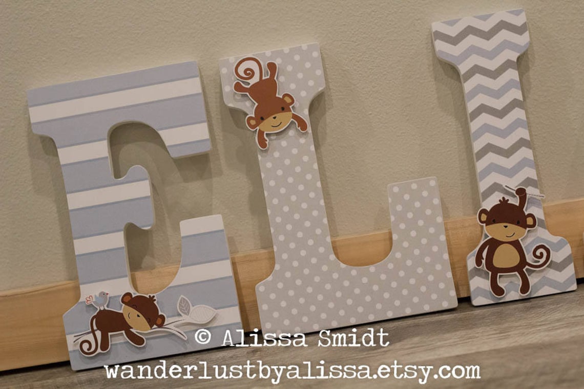 Mod Monkey Letters Custom Letters Wooden Nursery Letters | Etsy
