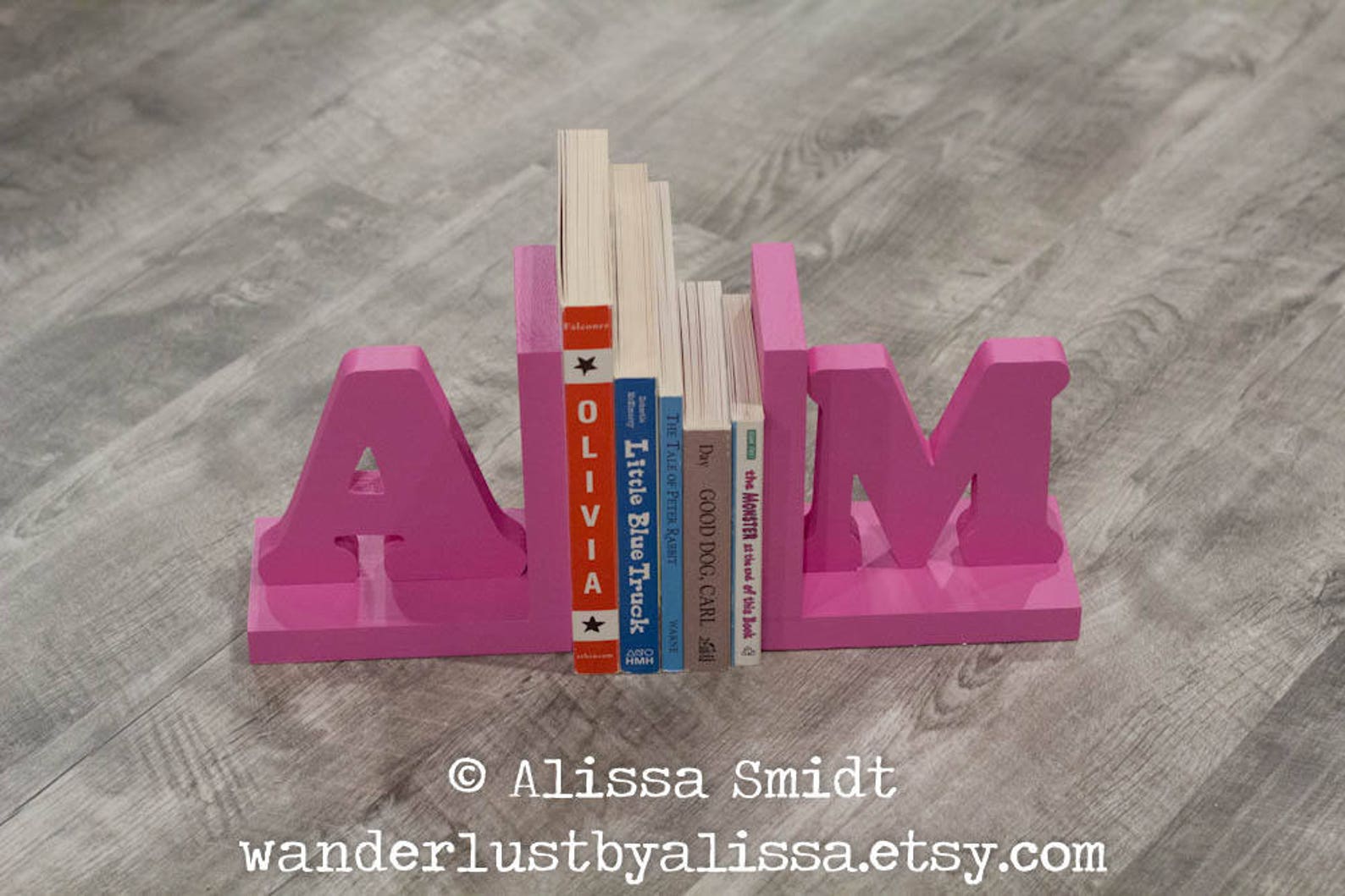 Pink Magenta Letter Bookends Initial Bookends Wooden Custom - Etsy
