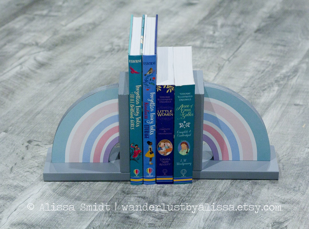 Rainbow Bookends Boho Rainbow Wood Decor Pastel Rainbow Wood Bookends ...