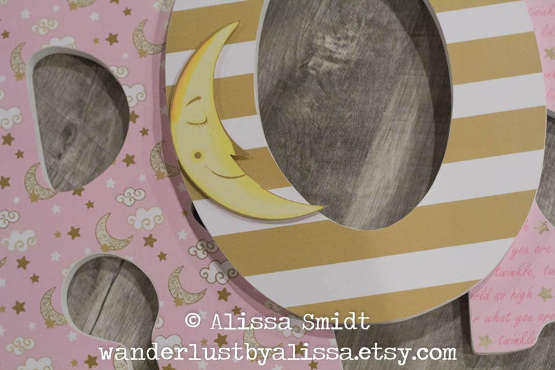 Star and Moon, Custom Wooden Nursery Letters, Custom Letters (pink and ...