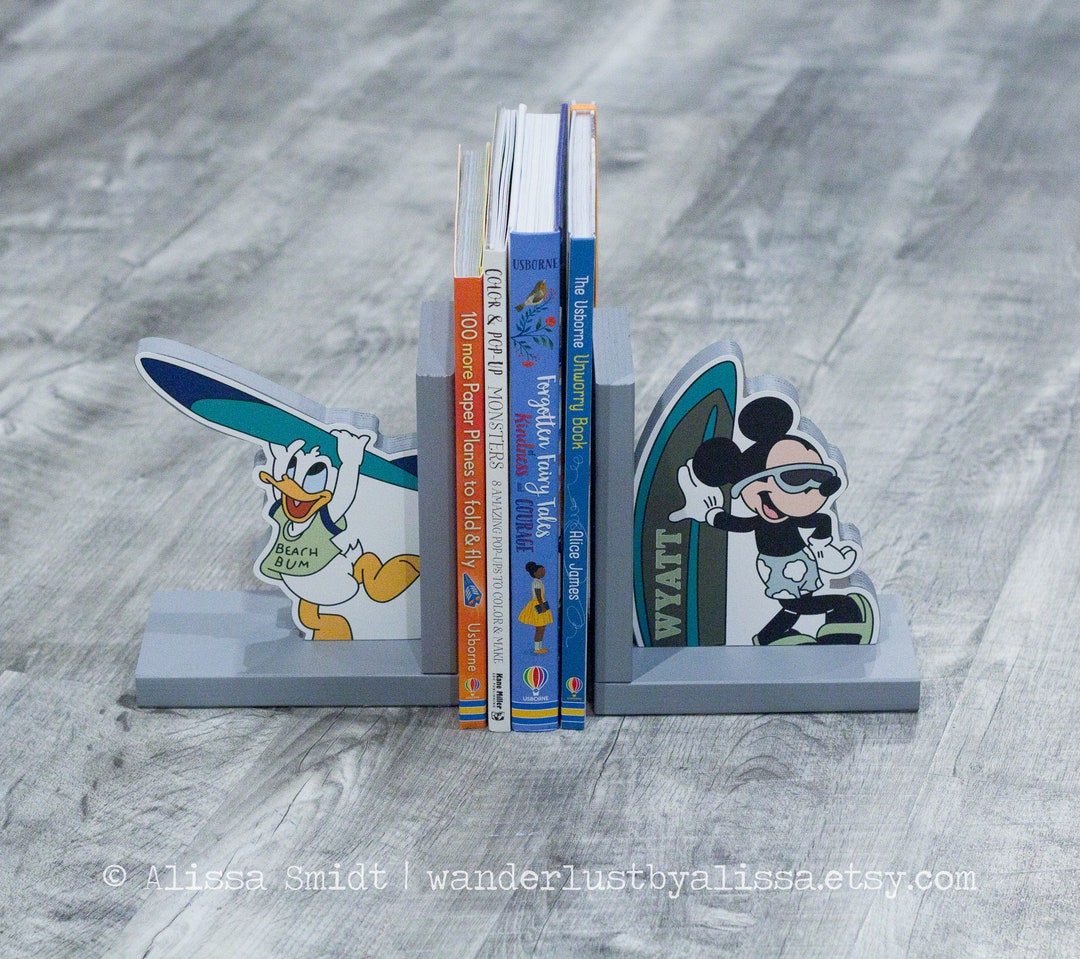 Mickey Mouse Donald Duck Beach Surfing Bookends, With Personalization ...
