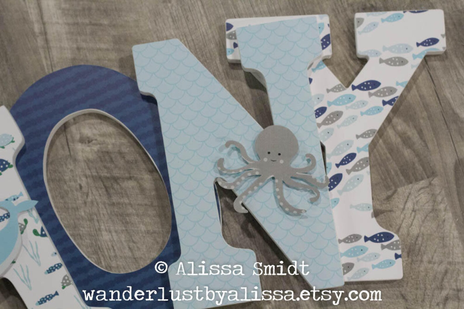 Oceania Letters, Fish Whale Octopus Under the Sea Custom Wooden Letters ...