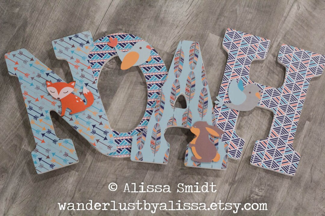 Arrow Feather Woodland Animal Theme Custom Nursery Wooden Letter Wood ...