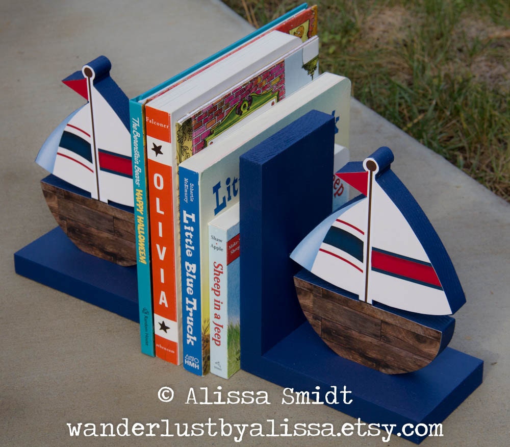 Sailboat Bookends Custom Designed Wooden bookends | Etsy