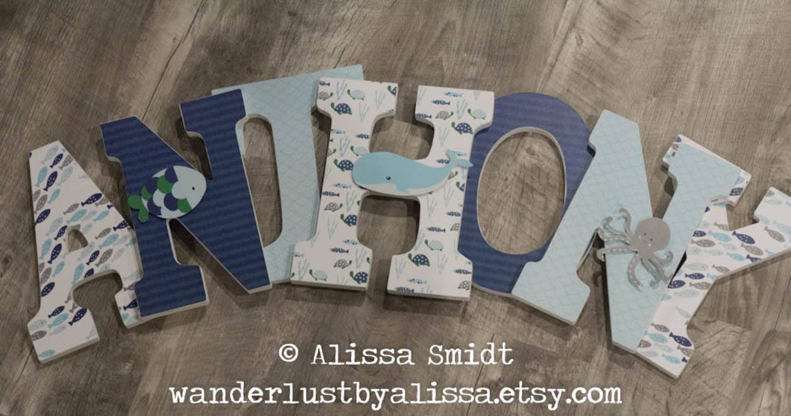 Oceania Letters, Fish Whale Octopus Under the Sea Custom Wooden Letters ...