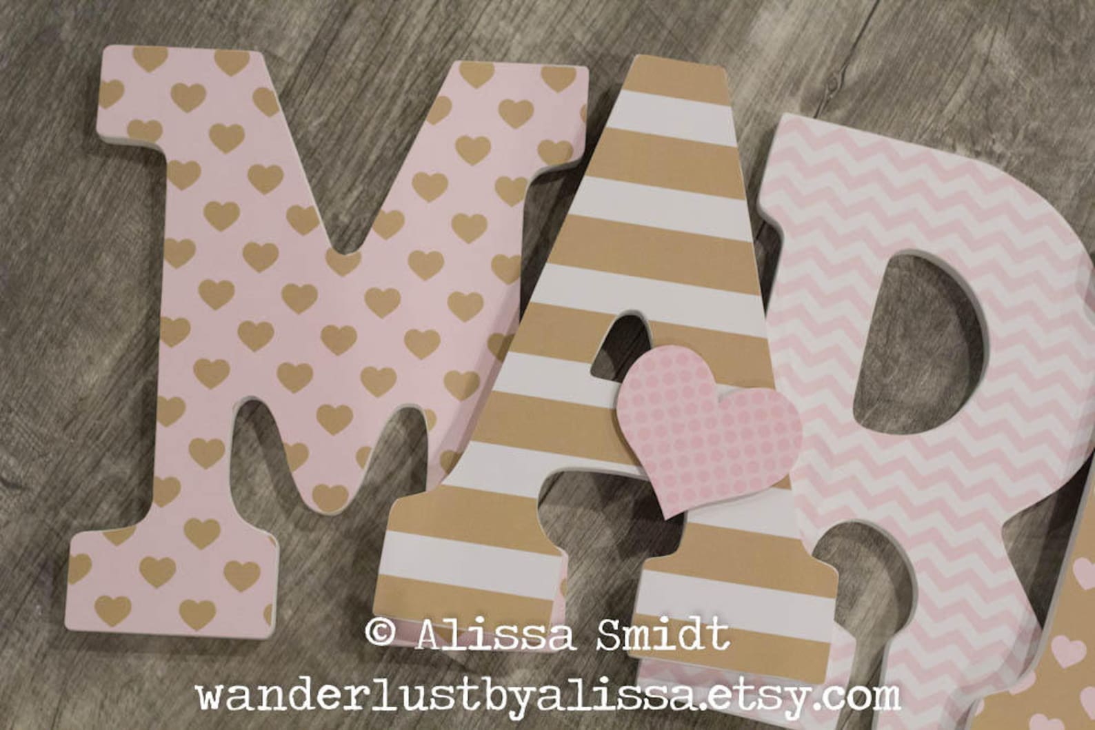 Pink and Gold Heart Themed Custom Nursery Letters Custom - Etsy