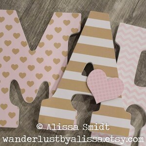 Pink and Gold Heart Themed Custom Nursery Letters - Custom Designed ...