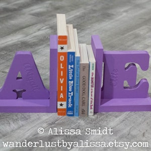 Engraved Lavender Purple Letter Bookends, Initial Bookends, Wooden ...