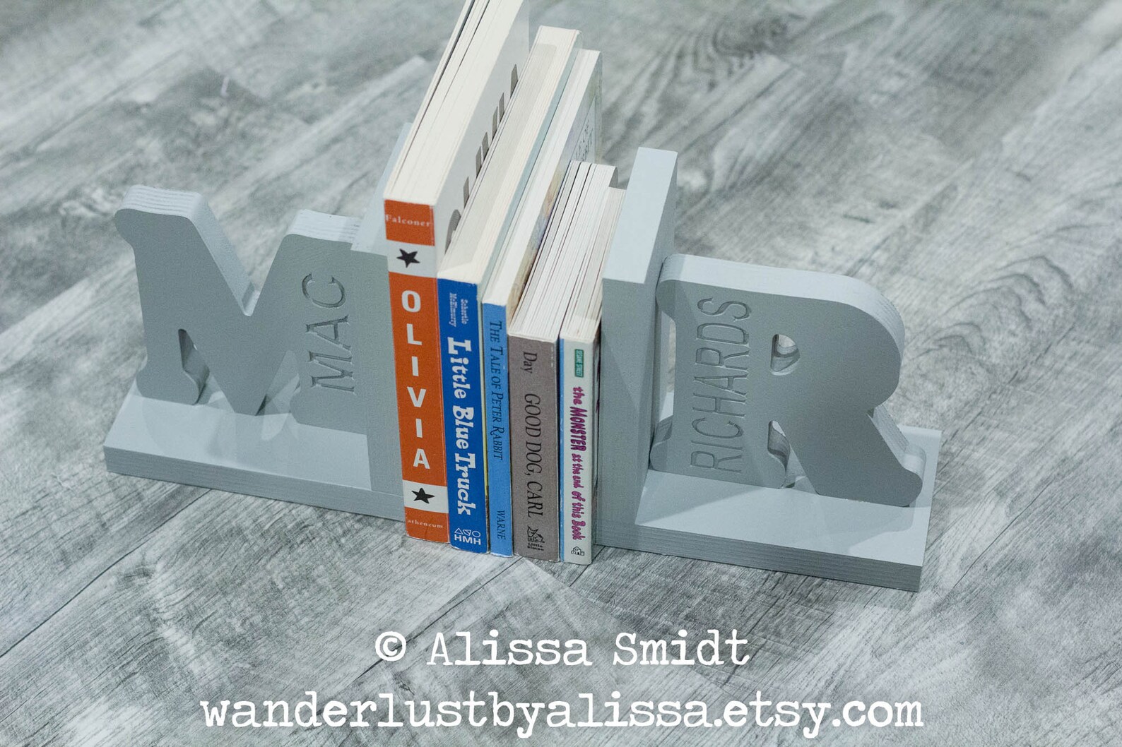 Engraved Letter Bookends Initial Bookends Wooden Custom - Etsy
