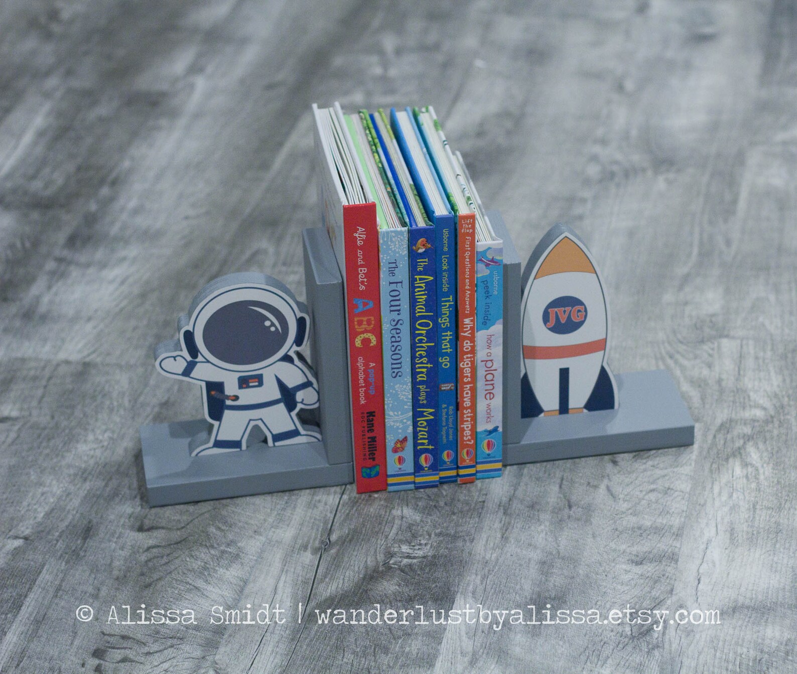 Astronaut and Rocket Wood Bookends Custom Created Space - Etsy