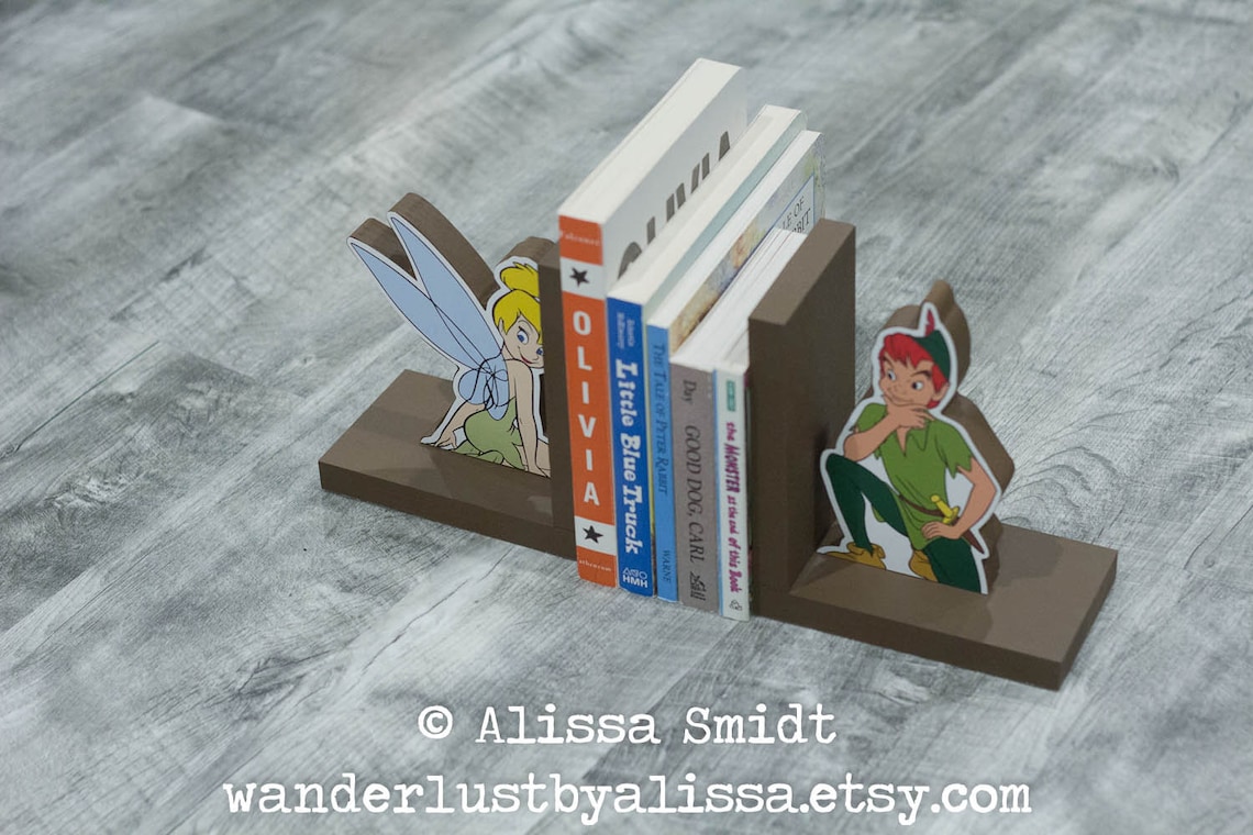 Peter Pan and Tinkerbell Custom Wooden Bookends - Book Lover Gift ...