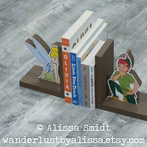 Peter Pan and Tinkerbell Custom Wooden Bookends - Book Lover Gift ...