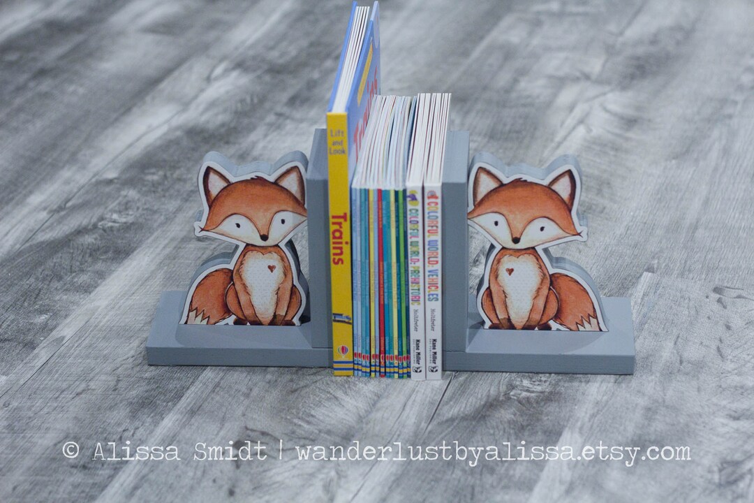 Fox Wooden Bookends - Custom Created (watercolor Fox, Woodland Animals ...